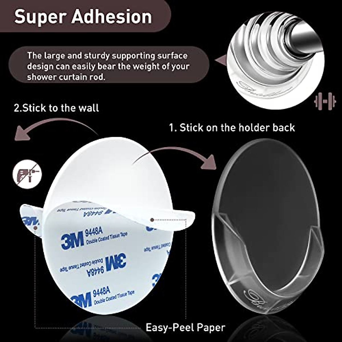 BUTIBLENER Shower Curtain Rod Holder for Wall 4 Pack, Adhesive Shower Rod Tension Retainer, No Drilling, Invisible Wall Mount Holder, Transparent(Shower Curtain Rod Not Included)