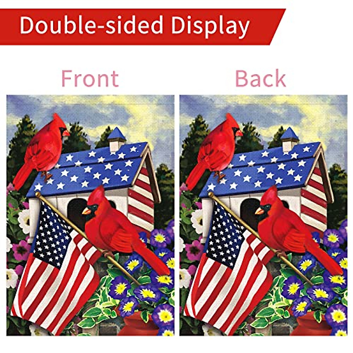Birds Parrot Patriotic Garden Flag USA Memorial Day Garden flags 12x18 Inch Double Sided Burlap 4th of July Independence Day Yard Banner for Outdoor Outside Decoration(ONLY FLAG)