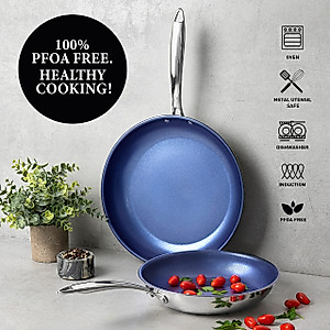 Granitestone Stainless Steel Nonstick Fry Pan Set, Tri-Ply Base, Stainless Steel 10” & 11” Skillets with Nonstick Mineral Coating, 100% PFOA Free, Cool Touch Handles, Induction, Oven & Dishwasher Safe