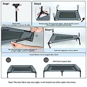 Titwest Cooling Elevated Dog Bed, Outdoor Raised Dog Cots Beds for Large Dogs, Portable Pet Bed with Washable Breathable Mesh, Removable Bolster, Blanket and No-Slip Feet, Fits up to 75lbs