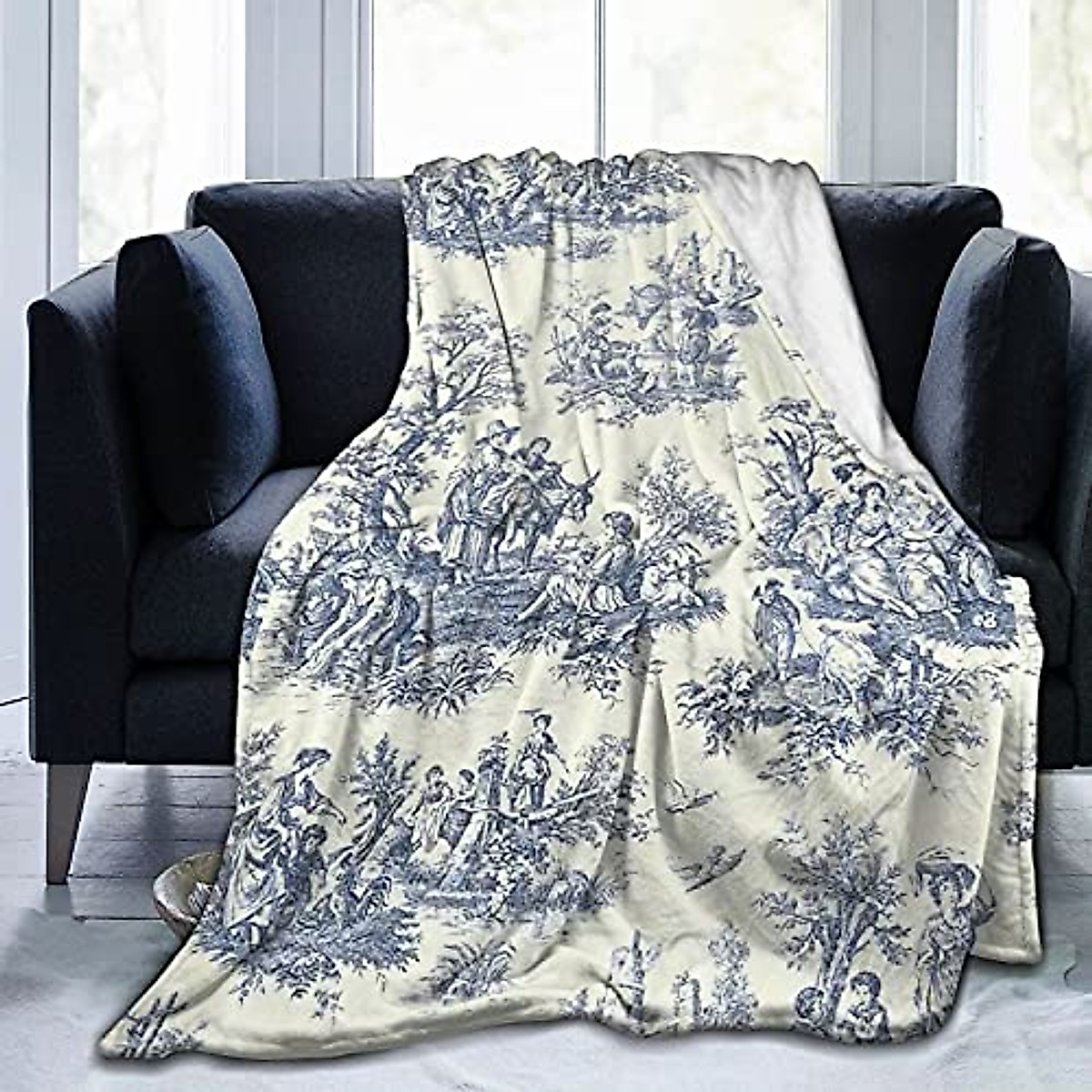 Toile Fleece Throw Blanket for Couch Sofa or Bed Throw Size, Soft Fuzzy Plush Blanket, Luxury Flannel Lap Blanket, Super Cozy and Comfy for All Seasons 50 x 60 inch…