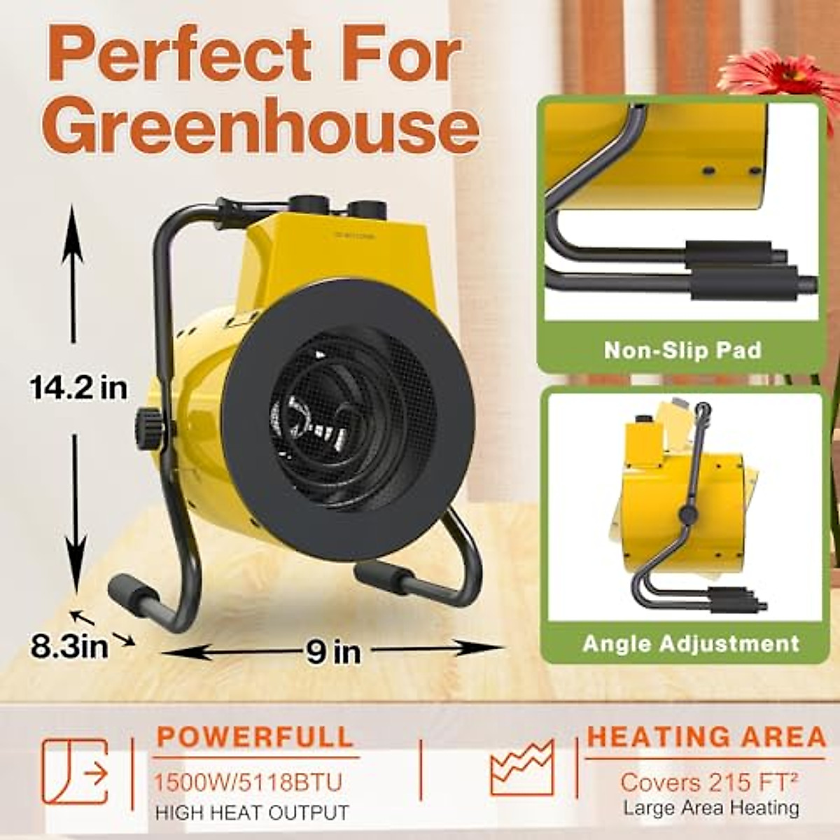 Greenhouse Heater with Digtal Thermostat, Outdoor Patio Heater for Grow ...