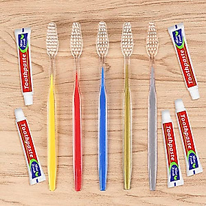 skourvut Disposable Toothbrushes with Toothpaste Individually Wrapped 5 Colors Bulk Toothbrush and Toothpaste 10g for Homeless,Shelter,Air Bnb/Hotel/Guest Apartment (30)