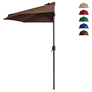 Best Choice Products 9ft Steel Half Patio Umbrella for Backyard, Deck, Garden w/ 5 Ribs, Crank Mechanism, UV- and Water-Resistant Fabric - Brown