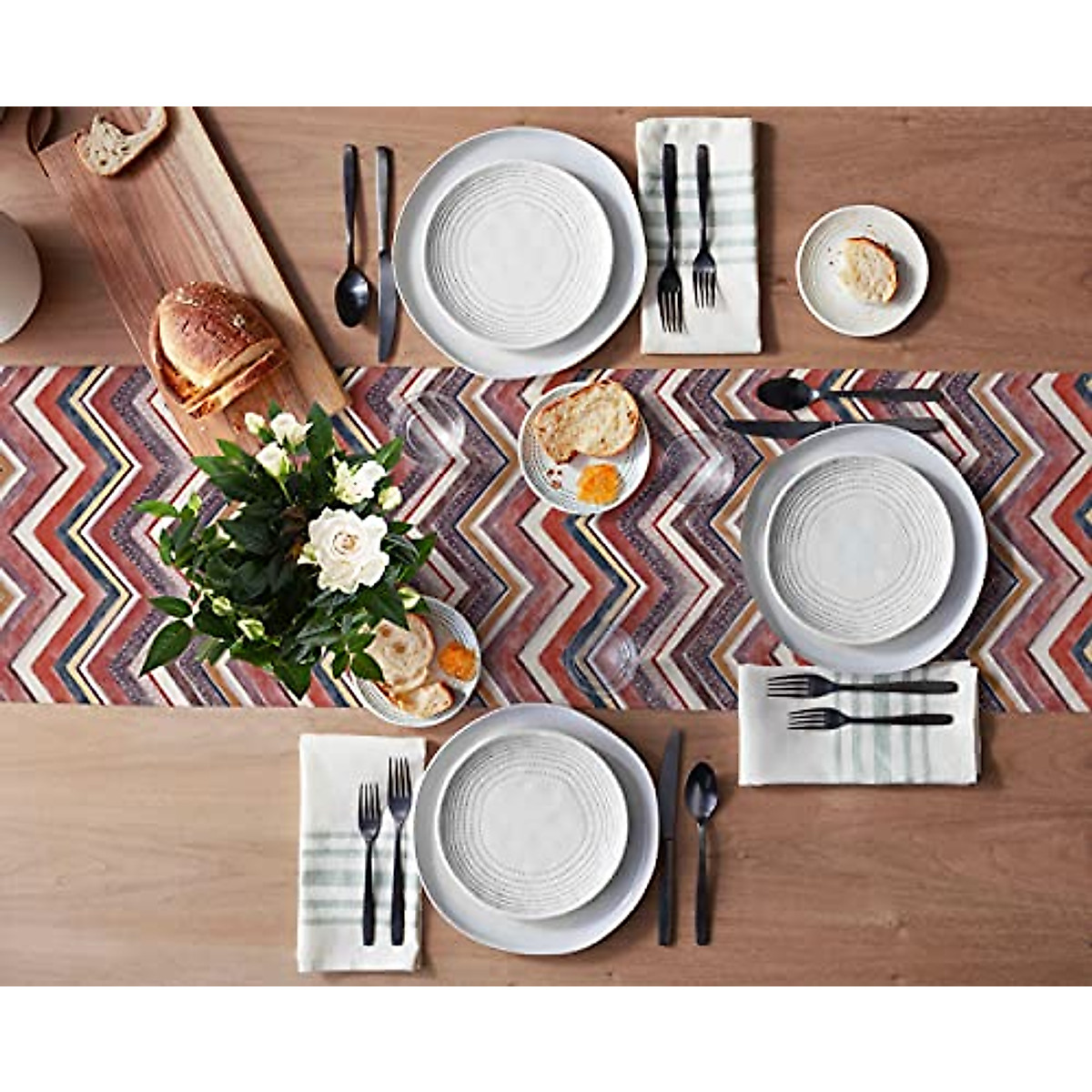 Big buy store Table Runner Red Zig Zag Chevron Pattern Wave Stripe Cotton Line Table Covers for Dinner Kitchen Wedding Indoor and Outdoor Parties Nordic Design Table Setting Decor -13 x 36 inch