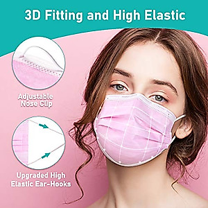 Assacalynn Pink Face Masks Disposable 50pcs, Kawai Cute Pink Masks For Women, 3 Ply Face Mask, Breathable Masks