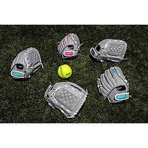 Rawlings Sure Catch Series Fastpitch Softball Glove, Teal/Grey/White, Right Hand Throw, 11 inch (SCSB110M-6/0 11 BSK/NFC)