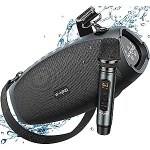 W-KING Portable Loud Bluetooth Speakers with Wireless Microphone, (120W PEAK)70W Outdoor Speaker Bluetooth Wireless Waterproof, Triple Passive Radiators-Deep Bass/Hi-fi/DSP/Power Bank/TF/AUX/EQ/Opener
