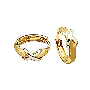 14k Two Tone Gold 2mm Thickness Multifaceted Huggies Earrings (11 x 11 mm)