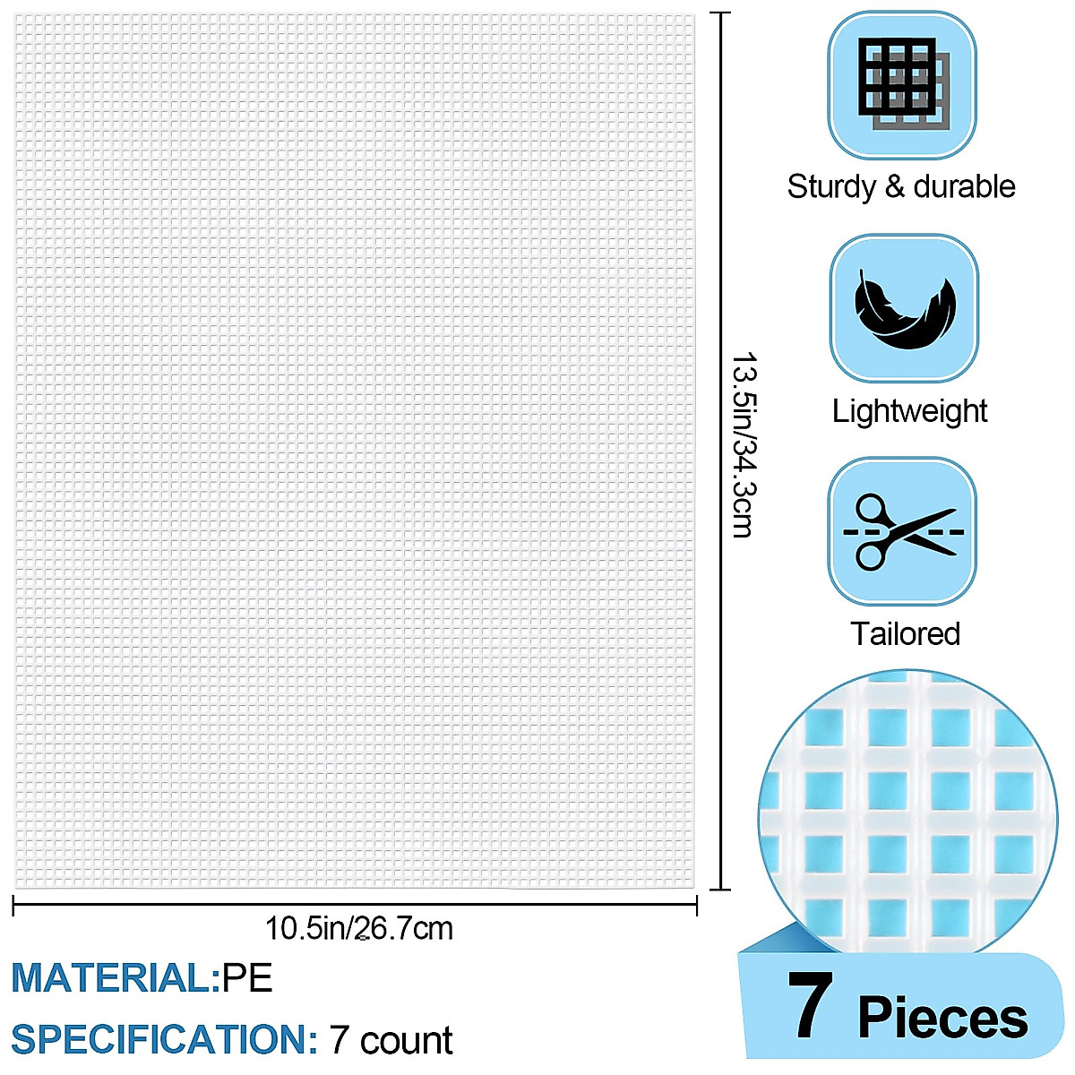 Phinus 7 Pieces 7 Count Plastic Canvas,10.5" x 13.5" Plastic Canvas Sheets, Plastic Mesh, Plastic Mesh Sheet, Eye Mesh for Embroidery, Knit Crochet Projects, DIY Handicraft, Make Dividers