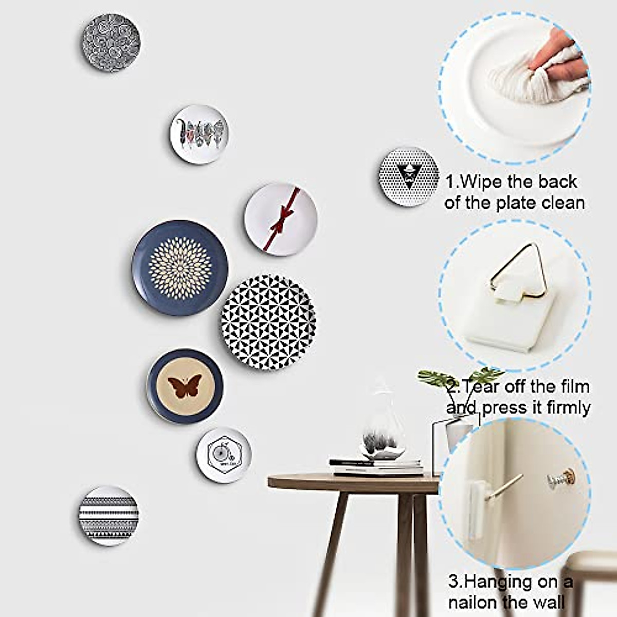 Chihutown 40 Pieces Invisible Adhesive Plate Hanger, Adhesive Plate Hangers for The Wall, Vertical Plate Holder Plate Hangers for Hanging Plates Art Supplies, 1.25 Inch