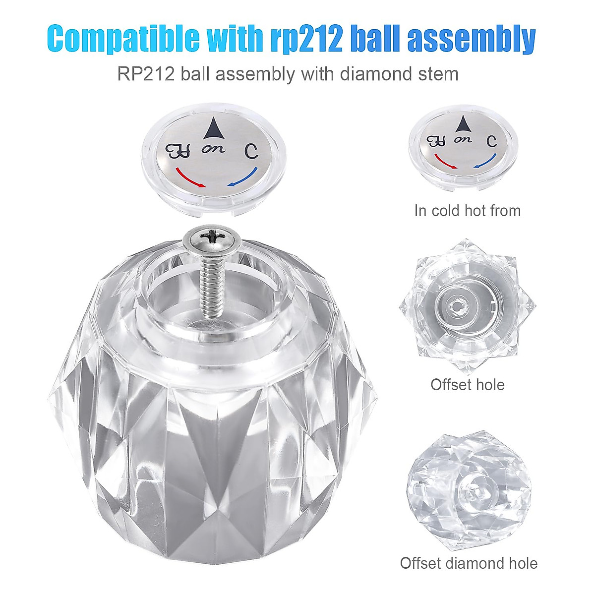 Shower Knob Replacement, Shower Faucet Handle Replacement Single Handle Tub Faucets Replacement Compatible with Delta Faucet RP2391 (Diameter 1.97in, Depth 2.56in, Mouth 0.02x0.01in)