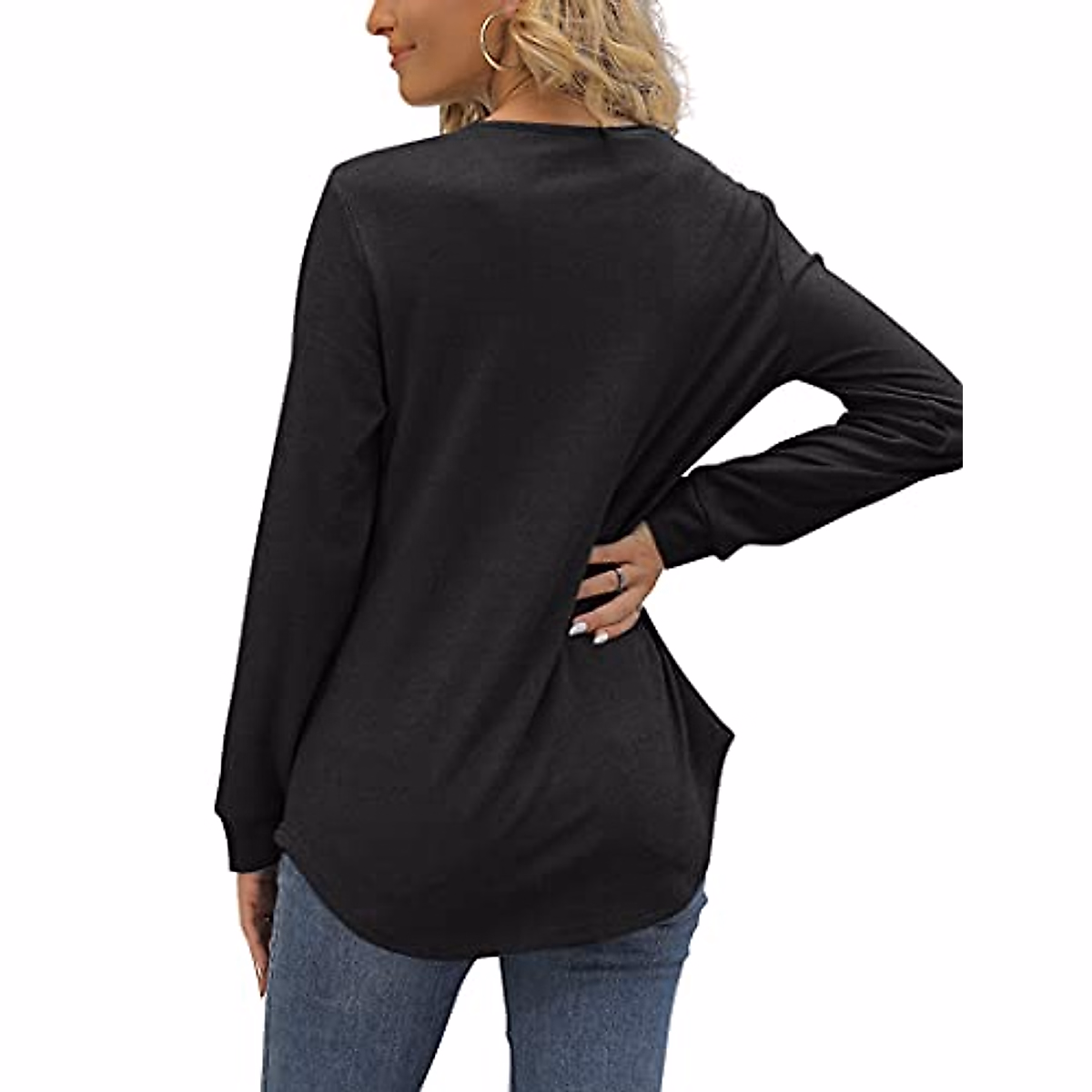 Aokosor Tunic Tops to Wear with Leggings Womens Long Sleeve Sweatshirts Lightweight Fall Outfits L