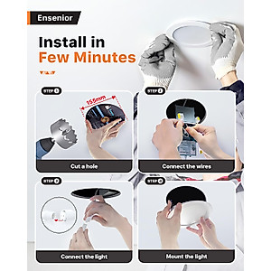 Ensenior 6 Pack 6 Inch LED Recessed Light, Dimmable, 5000K Daylight, 1050LM High Brightness, 12W 120V, Damp Rated, Ultra-Thin Canless Wafer Ceiling Light - ETL & FCC & IC