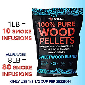 Kona Smoker Grilling Pellet Sets 8X /1 Pound Variety Pack (8 pounds Total), 100% Oak+100% Hickory+Sweetwood Blend+Premium Blend+100% Apple+100% Cherry+Supreme Blend+100% Mesquite Acacia