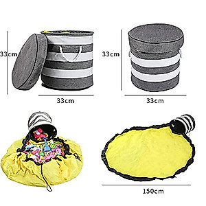 2-in-1Toy Storage Basket with Large Play Mat,Large Blanket Toys Chest Case Bag Kids Room Drawstring Bins Box Floor Activity Buckets