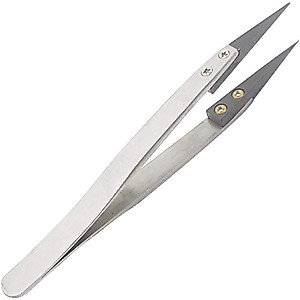 FEITA Black Pointed Ceramic Tip Tweezers - Precision Stainless Steel Tweezer for Electronic Repair, DIY Hobby (1 Pc)
