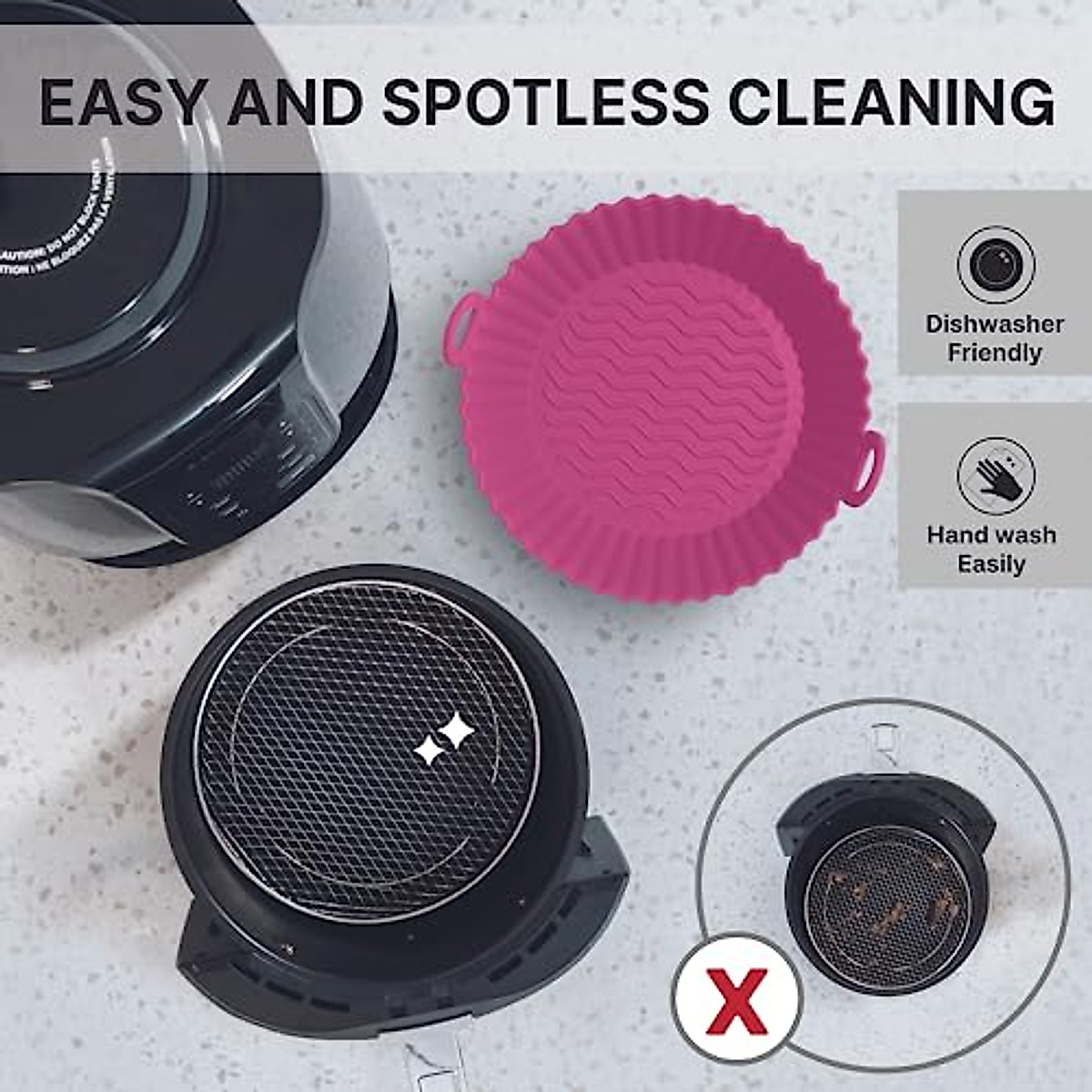 KH 3-Pack Air Fryer Liners for 3 to 5 QT, Silicone Air Fryer Liners, Airfryer Liners, Air Fryer Silicone Liners, Air Fryer Liner Reusable, Air Fryer Basket, Air Fryer Liners Silicone (Pink)