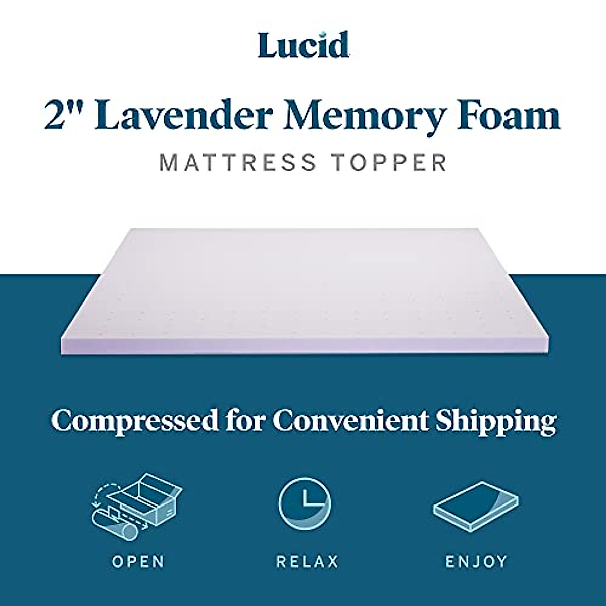LUCID 2 Inch Lavender Infused Memory Foam Mattress Topper - Ventilated Design - California King Size