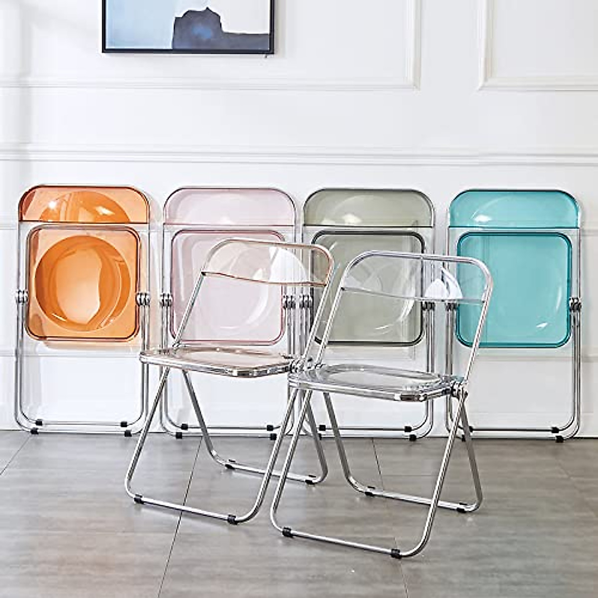 KAIHAOWIN Luxury Modern Transparent Folding Chair Acrylic Folding Chairs-Acrylic Ghost Stackable Crystal Seat-PC Plastic Living Room Seat-Chrome Frame Accent Side Chair (Clearing)