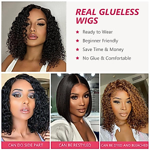 Smilegirl Glueless Wigs Human Hair Pre Plucked Pre Cut Curly Wear and Go Glueless Curly Wig for Black Women 5x5 HD Lace Closure Wig (12 Inch)
