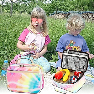 Kids Lunch Box Boys Girls Insulated Lunch Cooler Bag Reusable Lunch Tote Kit for School Travel (094 Tie Dye)
