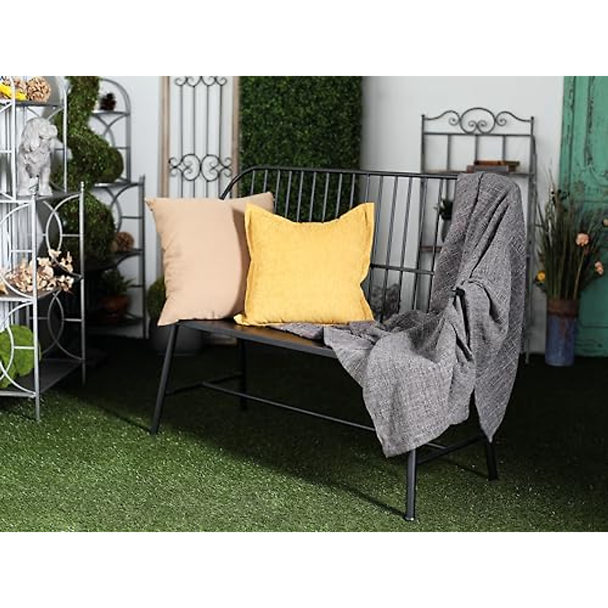 Deco 79 86945 Metal Outdoor Grill Style High Back Frame Patio Trestle Legs and Armrests, Bench 48" x 19" x 38", Black