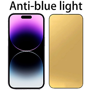 BWEDXEZ 2 PCS Anti-Blue Tempered Glass Mirror Screen Protector Film Suit for iPhone 14 Pro Max, 6.7 inch 9H Hardness Anti-scratch Full Covered (Gold)