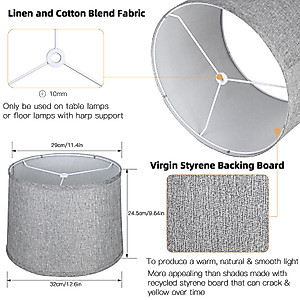 Lamp Shades Set of 2, Lamp shades for Table/Floor Lamps, Fabric Drum Lamp shades 11.4" Top x 12.6" Bottom x 9.8" High(Spider Fitter),Natural Linen Lamp shades Hand Crafted, Easy Assembly