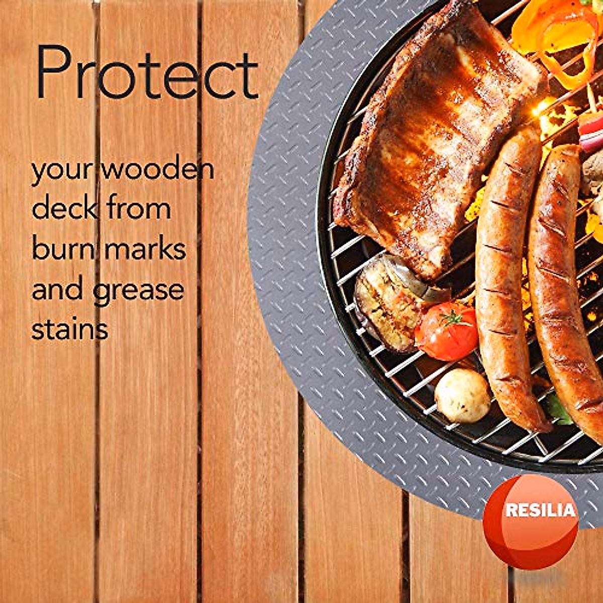 RESILIA - Round Under Grill Mat – Silver, Diamond Plate, Large 27-inch Diameter, for Outdoor Use