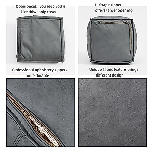 C COMFORTLAND Unstuffed Pouf Ottoman, Faux Leather Poof Cover with Storage, Square Foot Rest, Floor Foot Stools, Bean Bag Ottomans Furniture for Living Room, Bedroom Grey (No Filler)