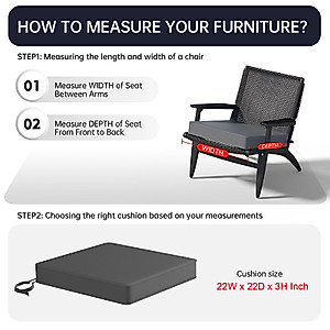 Outdoor Patio Chair Cushions,22 x 22 x 3 Inch Waterproof Outdoor Seat Cushions for Patio Furniture,Yard and Garden,Wicker Chair Cushions Set of 2, Anti Stain & Detachable and Adjustable Straps,Grey