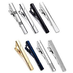 Jstyle 8Pcs Tie Clips for Men, Matte and Shiny Tie Clip Set with Elegant Gift Box, Classic Tie Bar Set for Regular Ties Necktie Wedding Bussiness Anniversary Tie Pin Clips