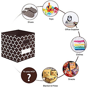 12 inch Cube Storage Organizer Bins-Foldable Fabric storage Cubes Bin Container Box, Closet Organizer Shelf Nursery Drawer for Clothes,Home,Office, Bedroom Set of 6 Deep Coffee with White lantern