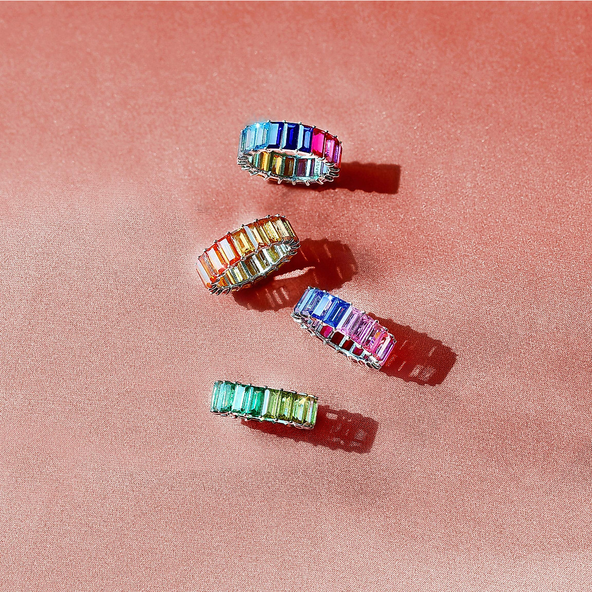 KIERA COUTURE Multicolored Princess Baguette Sterling Silver Band Ring Size 6 - Rainbow