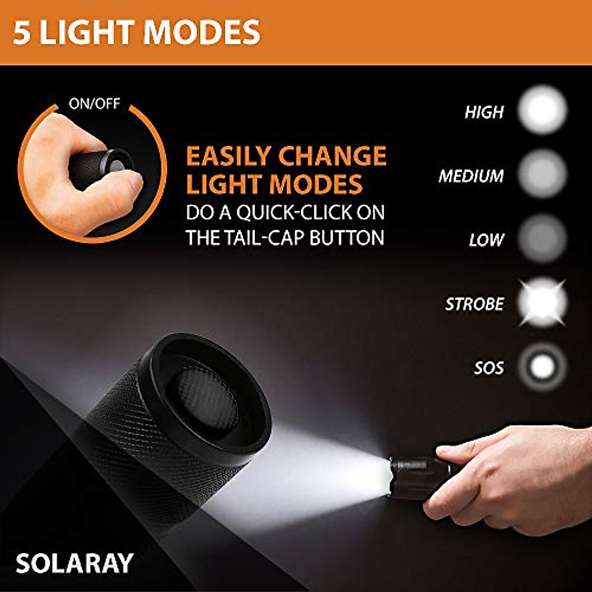 Solaray (New) Handheld LED Tactical Flashlights – Professional Series ZX-1 (2 Pack) – Bright High Lumen, 5 Light Modes, Adjustable Focus, Water Resistant - Great Gift for Men