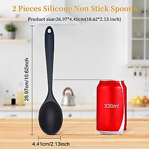 2 Pcs Silicone Nonstick Mixing Spoon, Silicone Spoons for Cooking Heat Resistant, Cooking Utensil for Kitchen Cooking Baking Stirring Serving (Black)