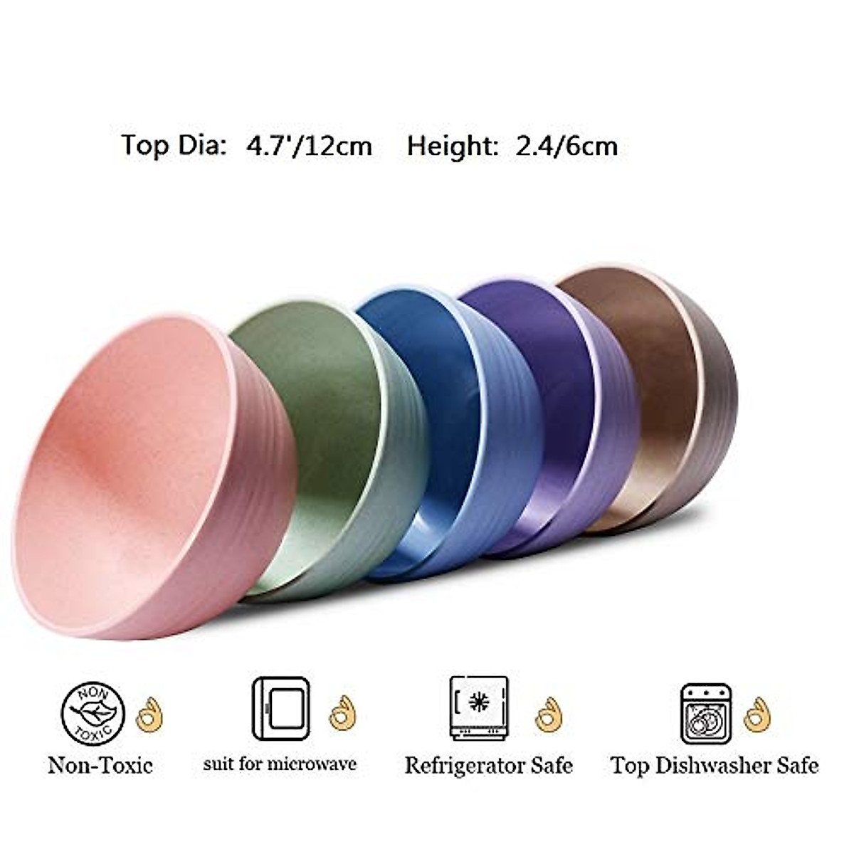 Unbreakable reusable mini Bowls Eco-Friendly Wheat Straw Dinner/Dessert/Salad Bowls Lightweight Noodle Bowl,Dishwasher & Microwave Safe bowls sets 4 Pieces (4.7')