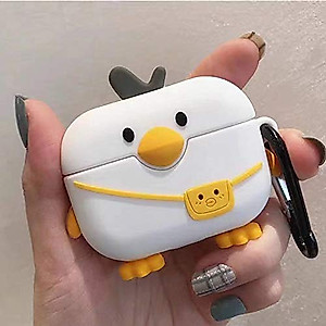 Compatible for AirPods Case Pro White Bag Duck ，Kids Teens Girls Boys Women Protective Silicone Skin for AirPod Case Cute Duck, Funny Kawaii Fashion Cartoon 3D Cover for AirPods Pro with Keychain