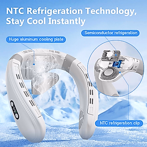 Neck Fans That Blow Cold Air Conditioner Cooling Device Neck Fan Hands Free Wearable Fan, 5200mAh Battery Operated Rechargeable Personal Fan, Leafless Headphone Design, 3+3 Speeds Gifts for Women Men
