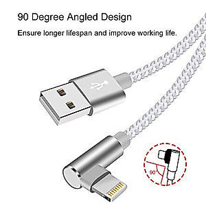 Quickeep Lightning Cable 10ft 90 Degree iPhone Charger 3 Pack Right Angle iPhone Charging Cable Durable Nylon Braided Sync Fast Charger Cord Compatible with iPhone 14/13/12/11/Xs/XR X/8/7 (Silver)