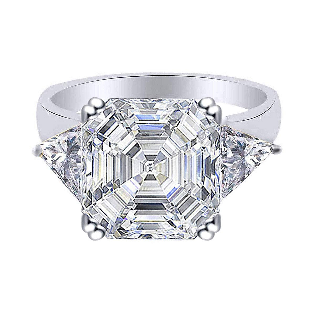 AFFY Asscher & Trillion Cut White Cubic Zirconia Engagement Ring in 925 Sterling Silver (7.50 cttw) Ring Size-4