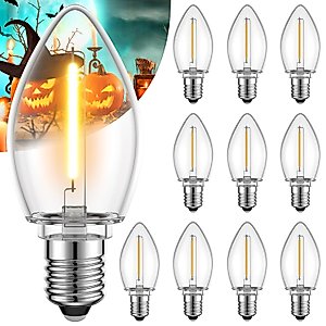 GLUROO LED Night Light Bulbs, C7 E12 Candelabra LED Light Bulbs, Clear Vintage Replacement Bulbs for Outdoor String Lights, 4W 5W 6W 7W Incandescent Bulb Equivalent, Warm White 2200K, 10 Pack