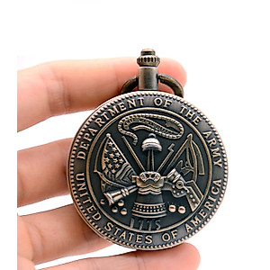 Ddjbdb Mens Pocket Watches with Fob Chain&Necklace Chain Pocket Watch Box Quartz America Department of The Army Bronze