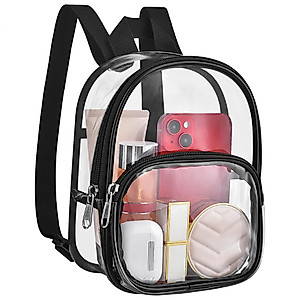 USPECLARE Clear Mini Backpack with Size 7.5"x2.8"x9" for Girls , Waterproof Small Clear Backpack for Security Travel, Concert & Sport Events(Black)