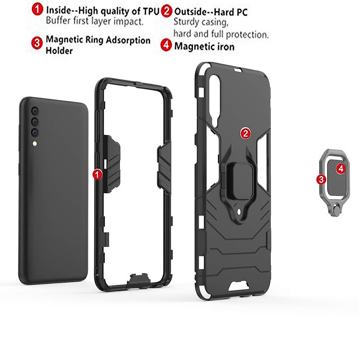 DuoLide for Huawei Mate 20 Lite Case, 2 in 1 Hybrid Heavy Duty Armor Shockproof Defender Kickstand Dual Layer Bumper Hard Back Case Cover Tempered Glass Screen Protector，Black