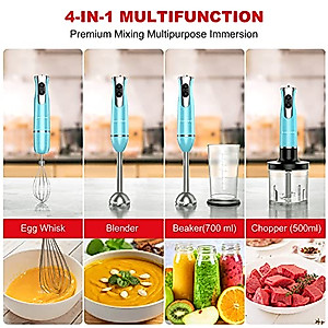 Galanz 4-in-1 Retro Immersion Hand Blender & Food Chopper with Whisk, 2 Speeds, Blending Beaker Included, Stainless Steel, 260W, Blue