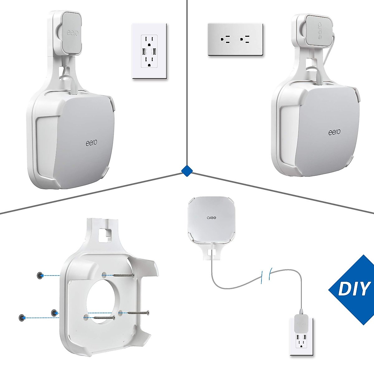 PETIMETI Wall Mount for EERO Pro 6 Mesh WiFi System, Space Saving Wall Mount Bracket for EERO Pro 6 Router with Cord Management and Easily Moved(3 Pack)