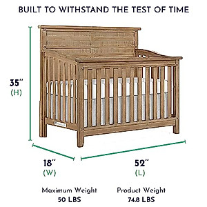 Evolur Andorra 5-in-1 Convertible Crib in Barnwood, Greenguard Gold and JPMA Certified, Made of Hardwood, Easy to Assemble, Wooden Nursery Furniture