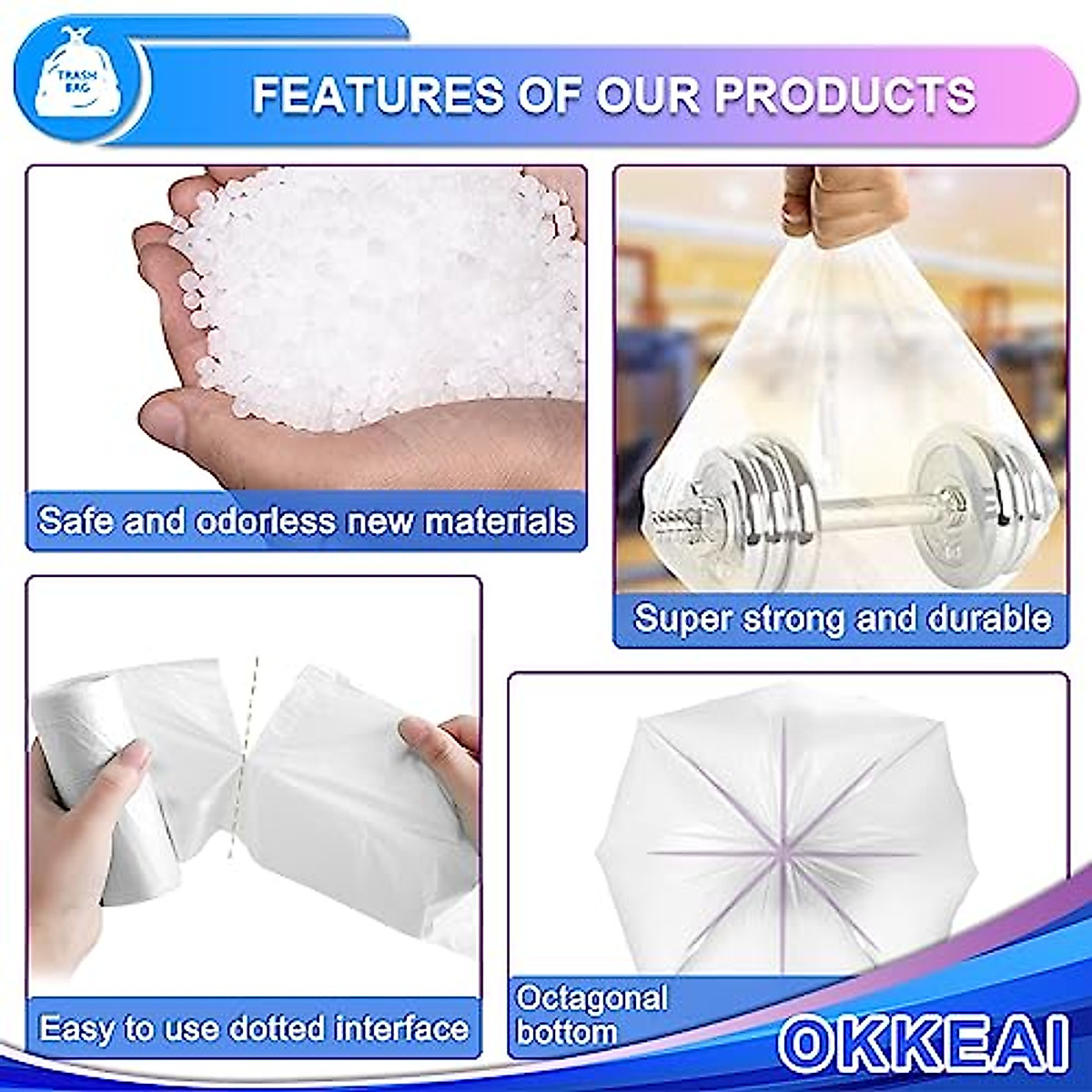 OKKEAI 3 Gallon Small Trash Bags 120 Counts White Garbage Bags Small Bathroom Trash Can Bags 10L Wastebasket Liners for Home Office Kitchen,White fit 10L -15 Can